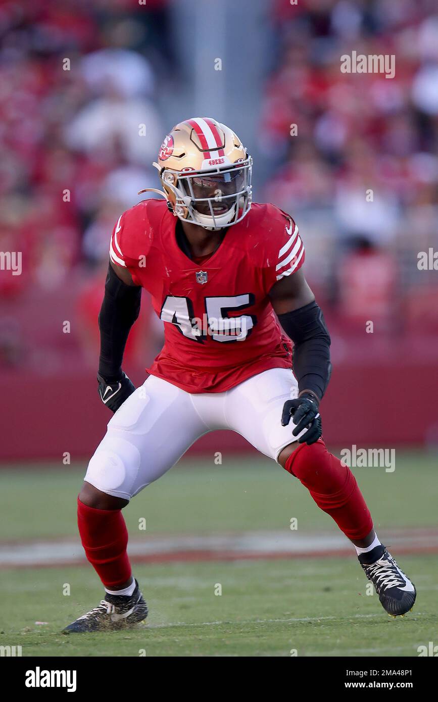 San Francisco 49ers linebacker Demetrius Flannigan-Fowles (45) runs a ...