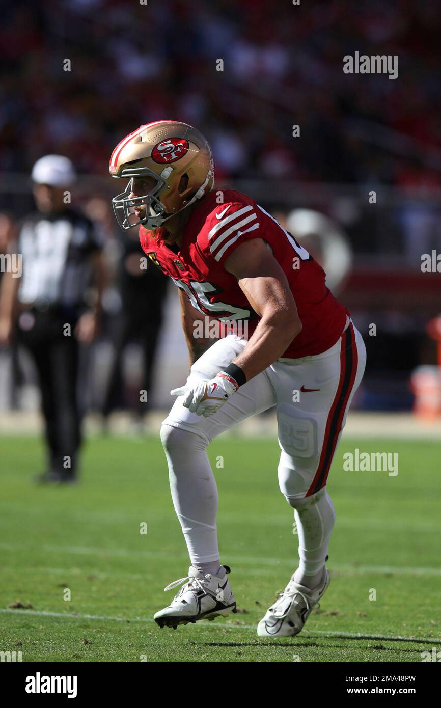 San Francisco 49ers tight end George Kittle (85) runs a play during an ...