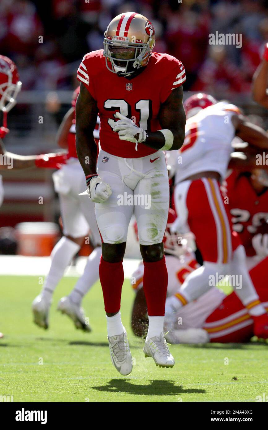 San Francisco 49ers safety Tashaun Gipson Sr. (31) reacts after a play ...