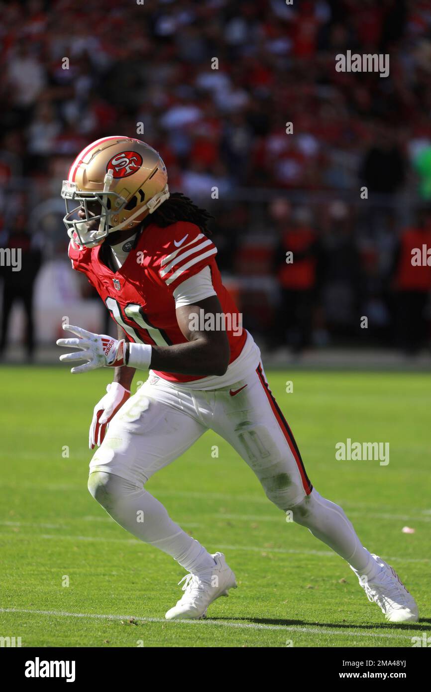 San Francisco 49ers wide receiver Brandon Aiyuk (11) runs a play during ...