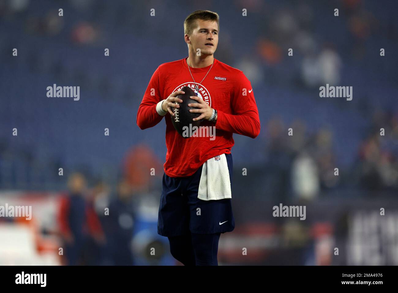 New England Patriots quarterback Bailey Zappe prior to an NFL football ...