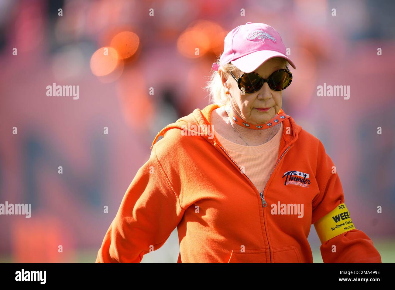 Sharon Magness Blake, owner of Denver Broncos' mascot Thunder, during ...