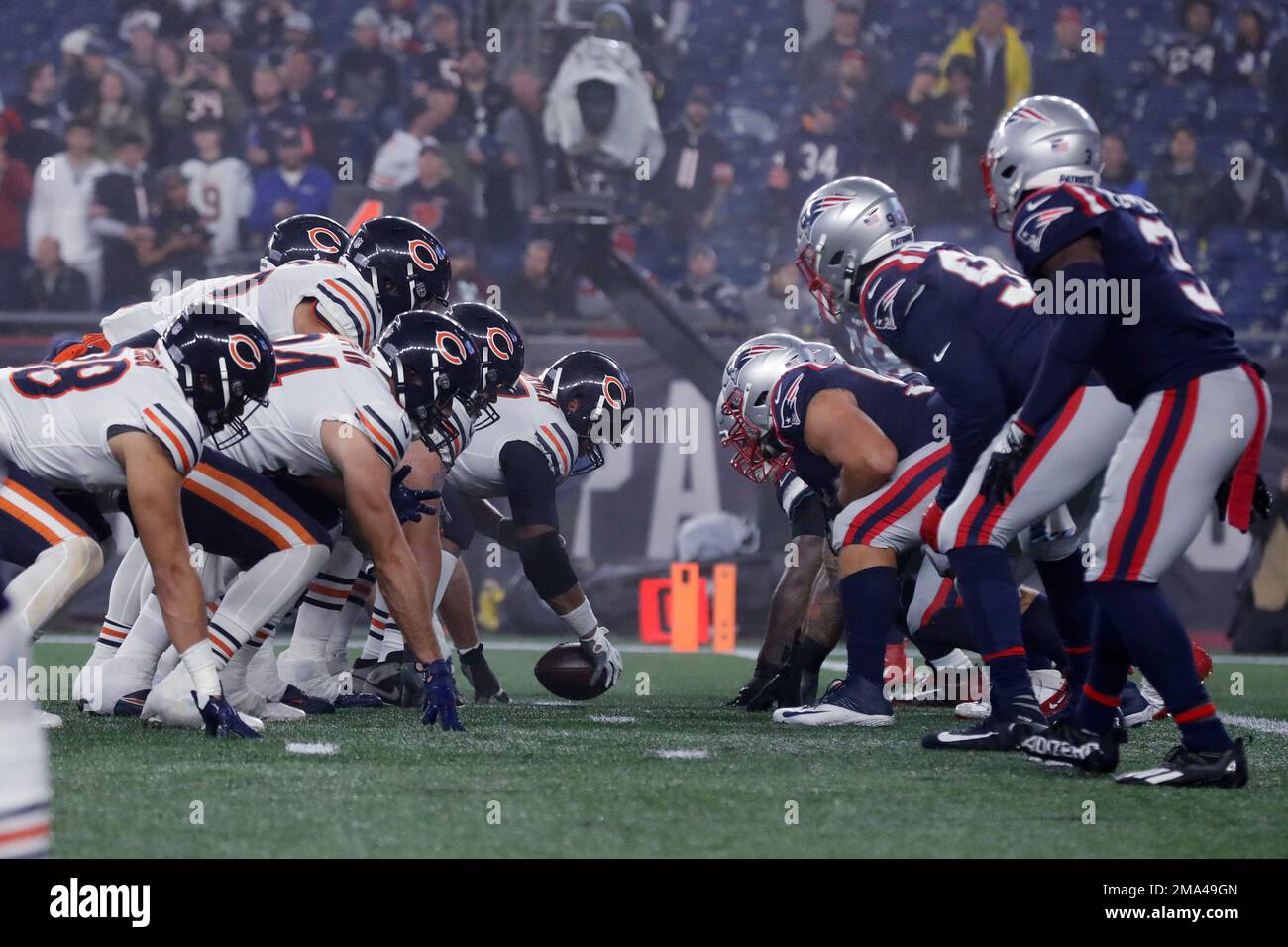 The line of scrimmage between the New England Patriots and Chicago ...
