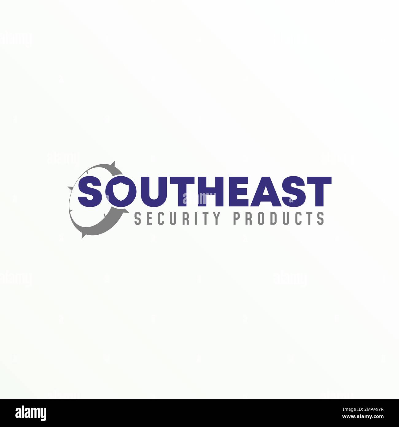 Simple letter or word SOUTHEAST sans serif font with compass and shield ...