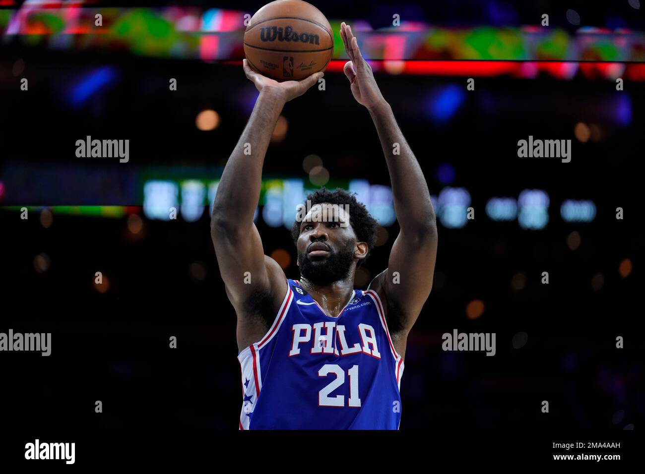 Philadelphia 76ers' Joel Embiid plays during an NBA basketball game ...
