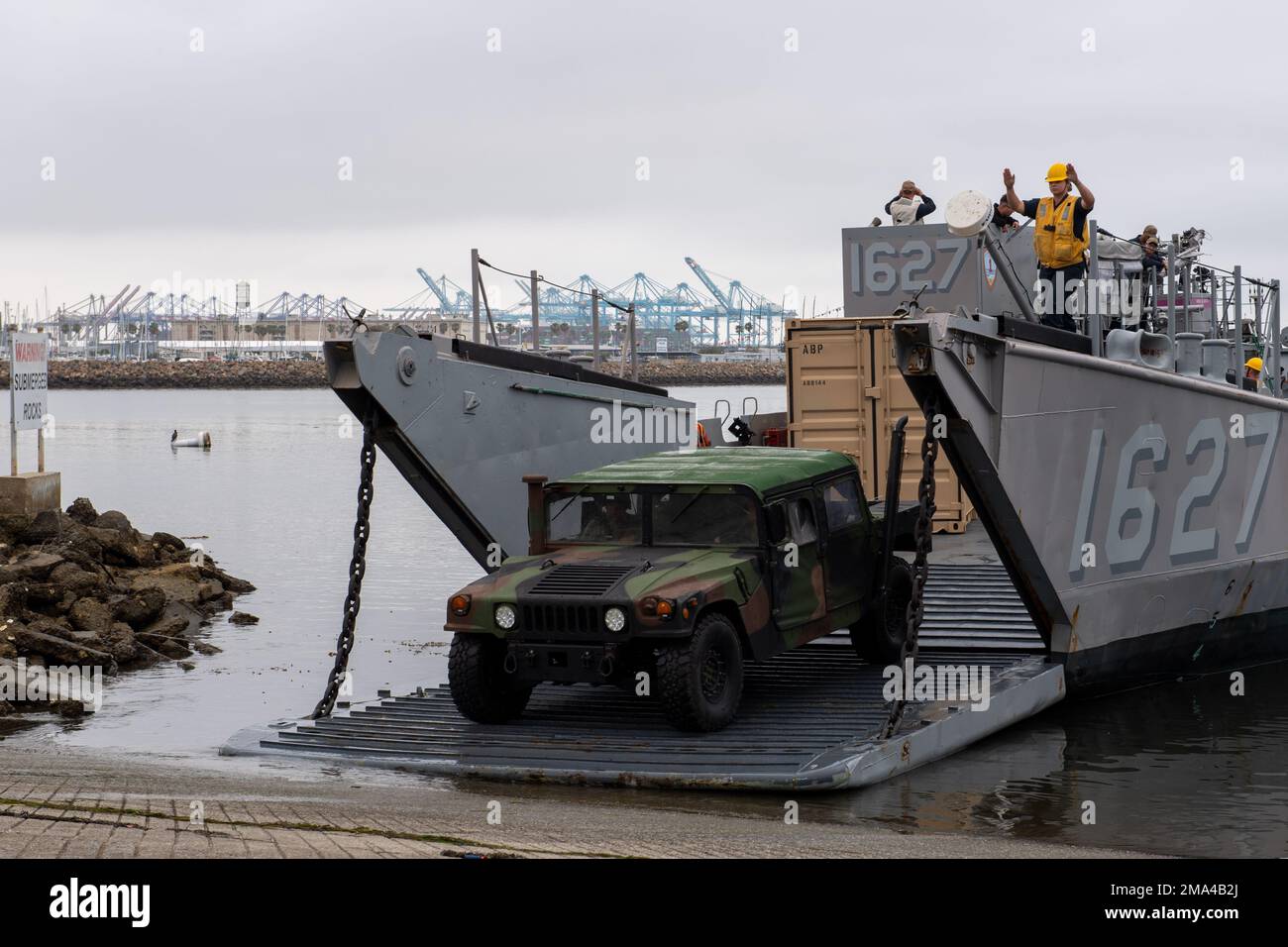 PORT OF LOS ANGELES - An MTV4 vehicle offloads from a of a Landing ...