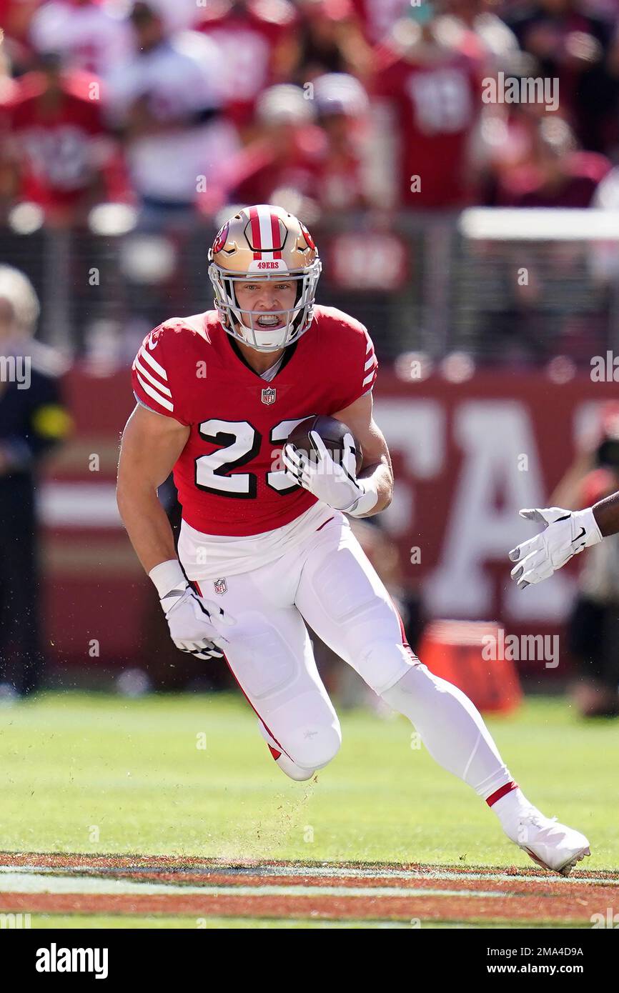 San Francisco 49ers running back Christian McCaffrey (23) against the ...
