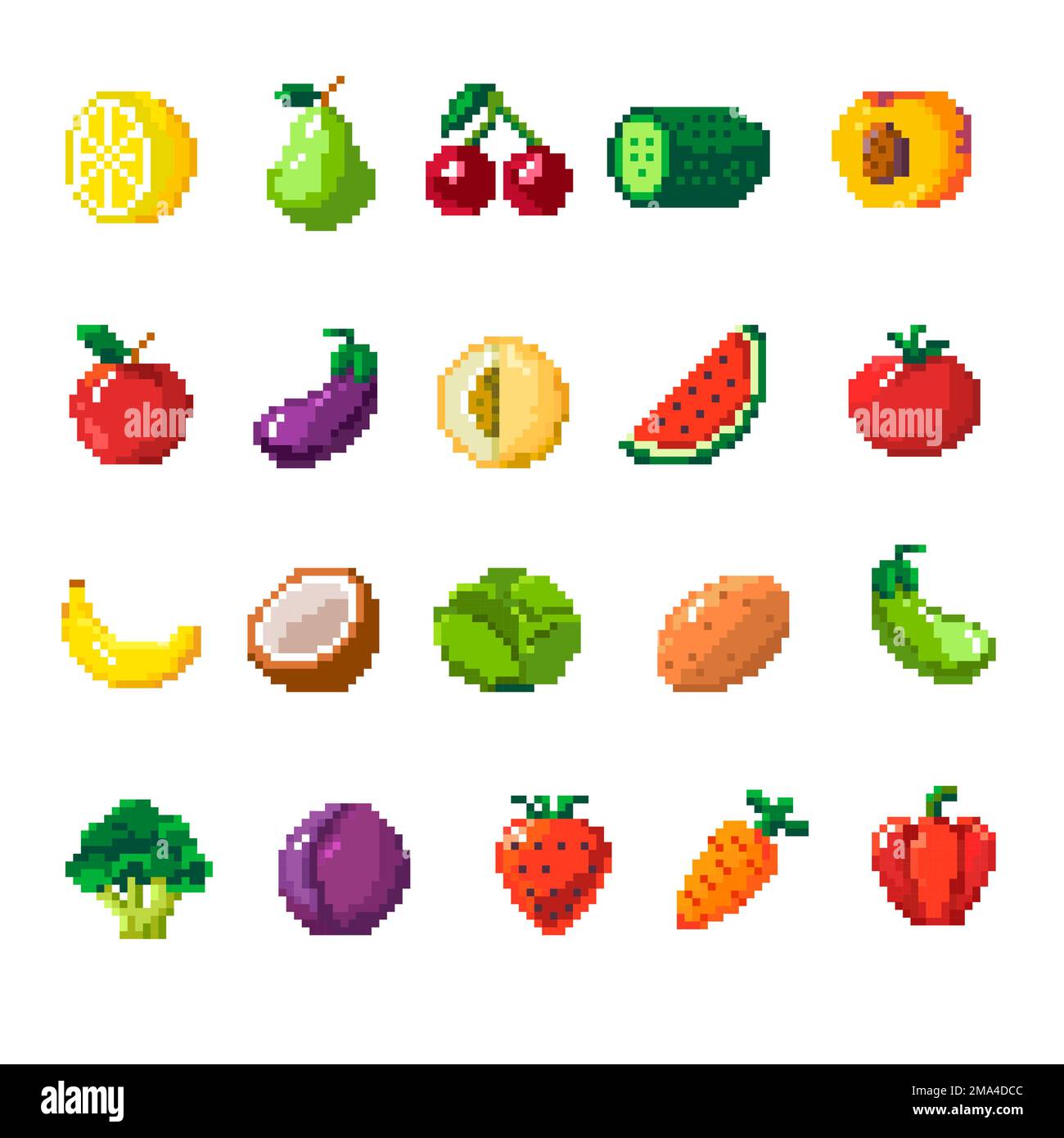 Pixelated fruits and vegetables, veggies vector Stock Vector Image ...