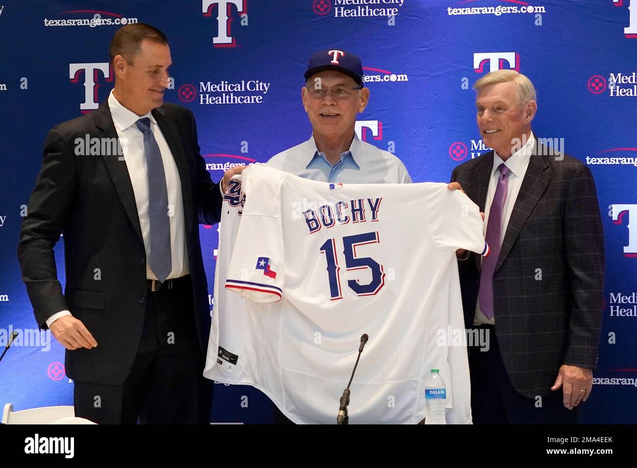 Texas Rangers baseball team general manager Chris Young, left, and ...