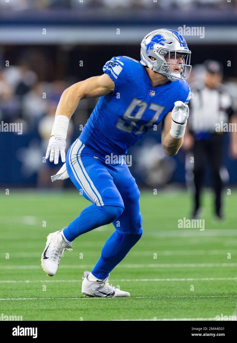 Detroit Lions defensive end Aidan Hutchinson (97) is seen during an NFL football game against ...
