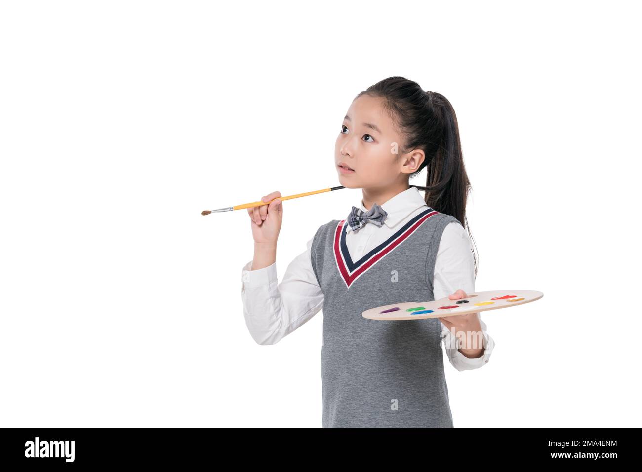 Happy pupils take palette Stock Photo - Alamy