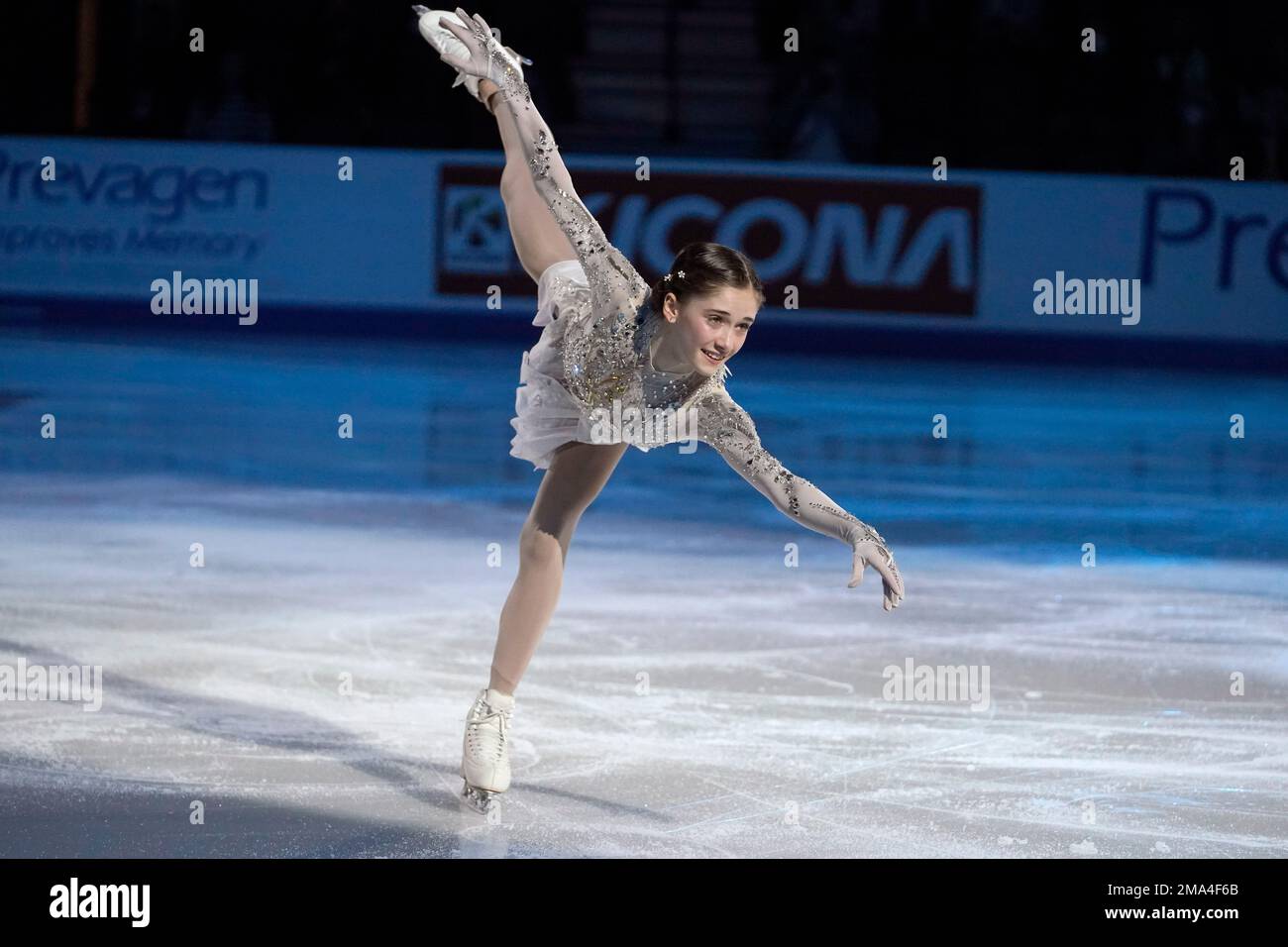 Isabeau Levito, of the United States, performs during an exhibition ...