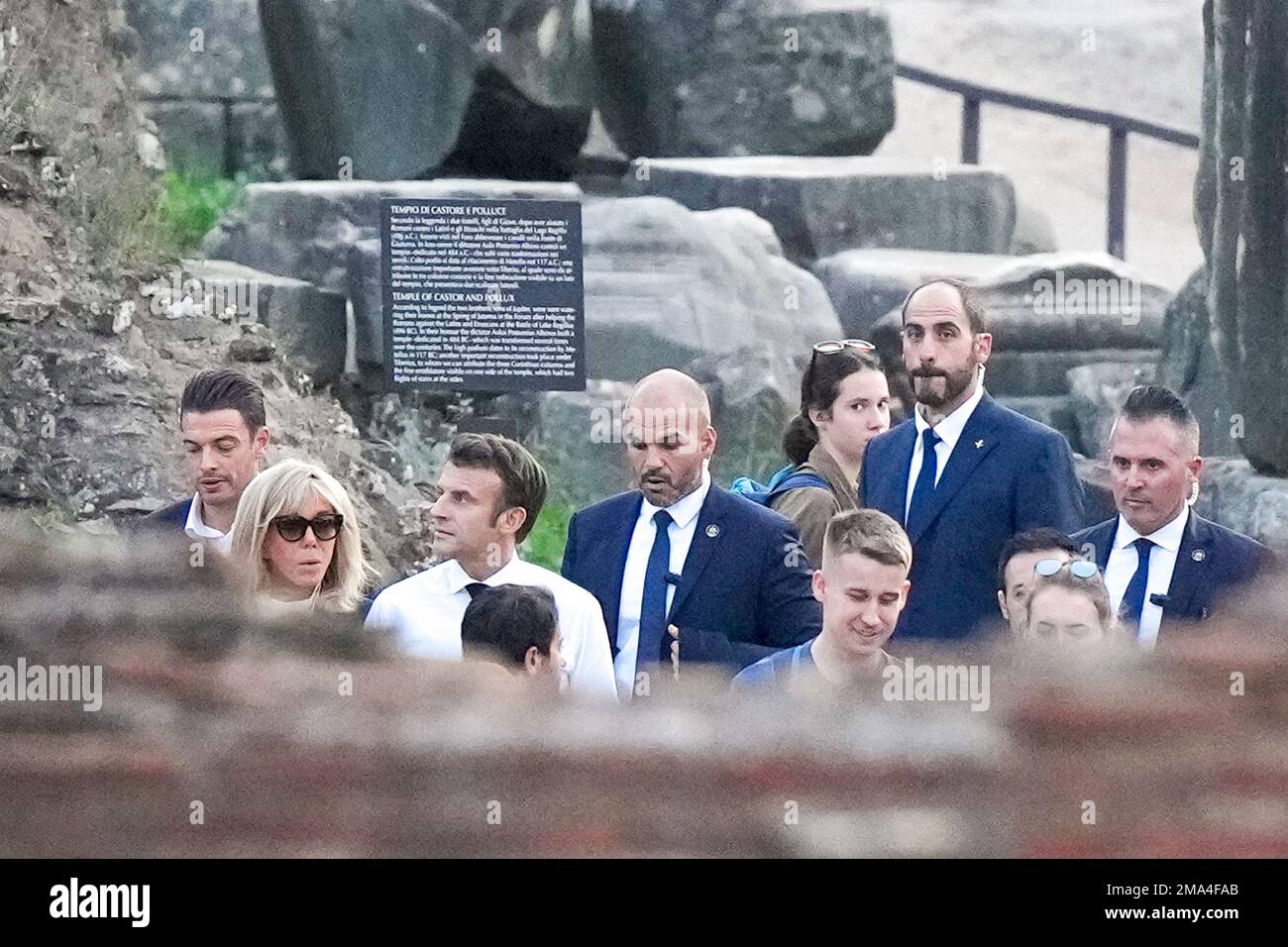French President Emmanuel Macron, third from left, and his wife ...