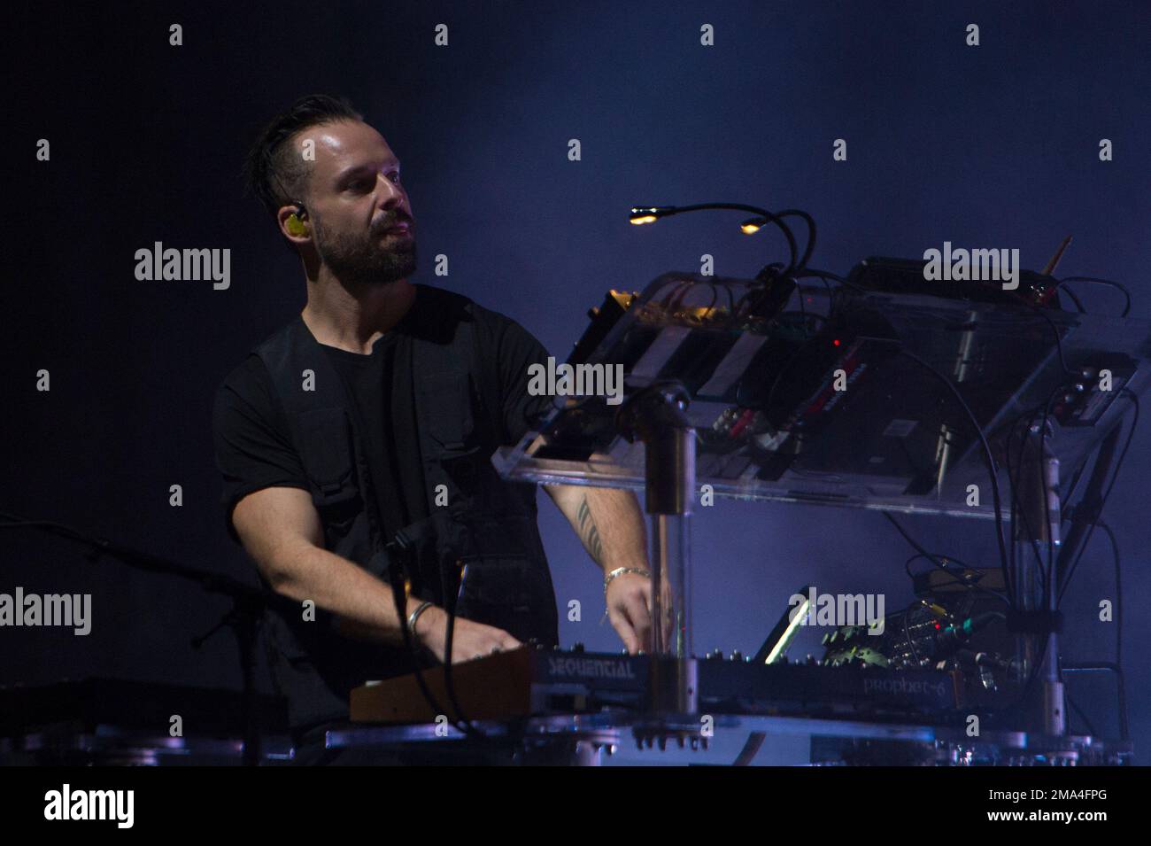 Jon George of Rufus Du Sol perform on Sunday, Oct. 23, 2022, in Miami ...