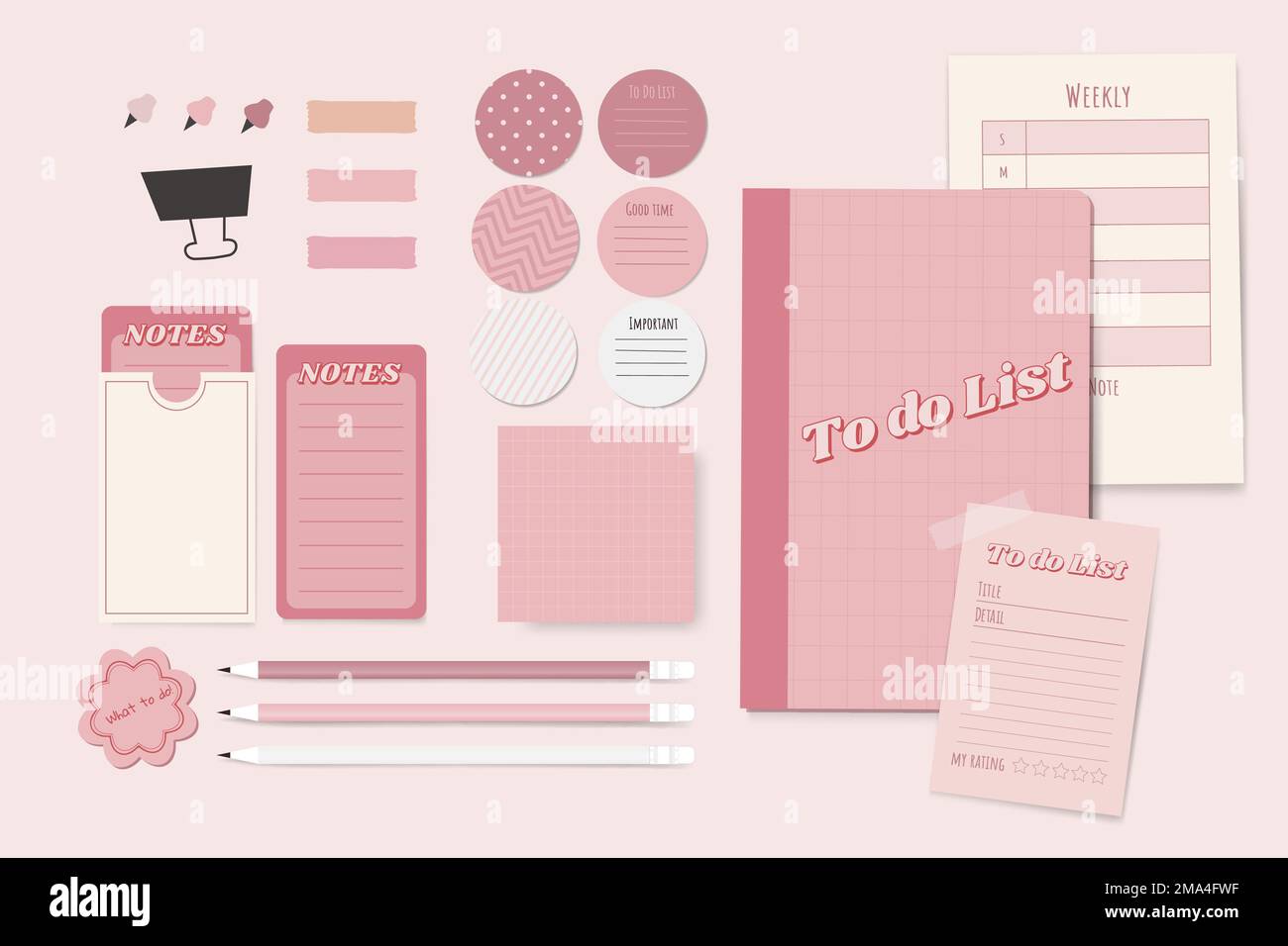 Pink stationery planner set vector Stock Vector Image & Art - Alamy