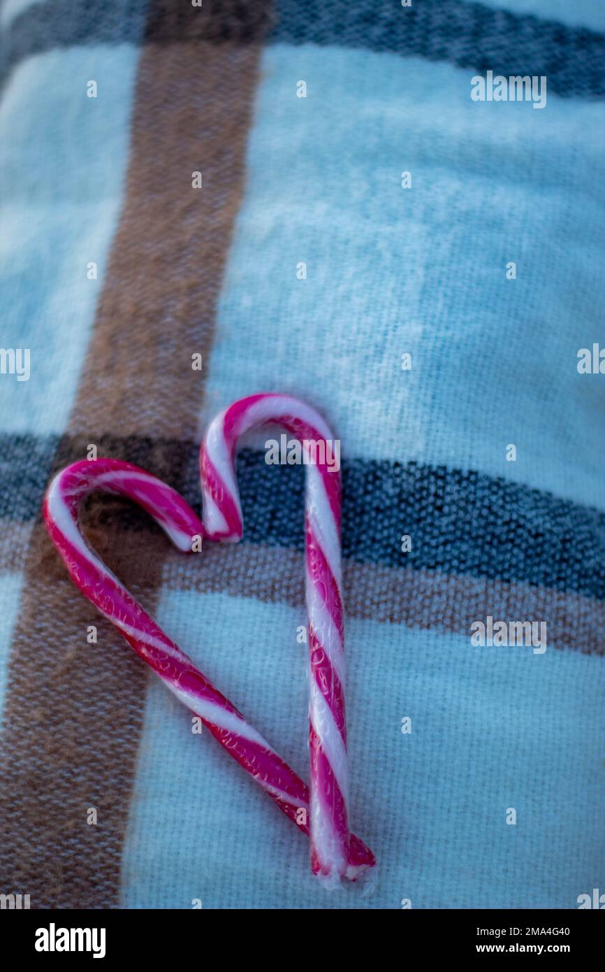 Lonely heart of Valentine's Day made with Christmas candy canes on a ...