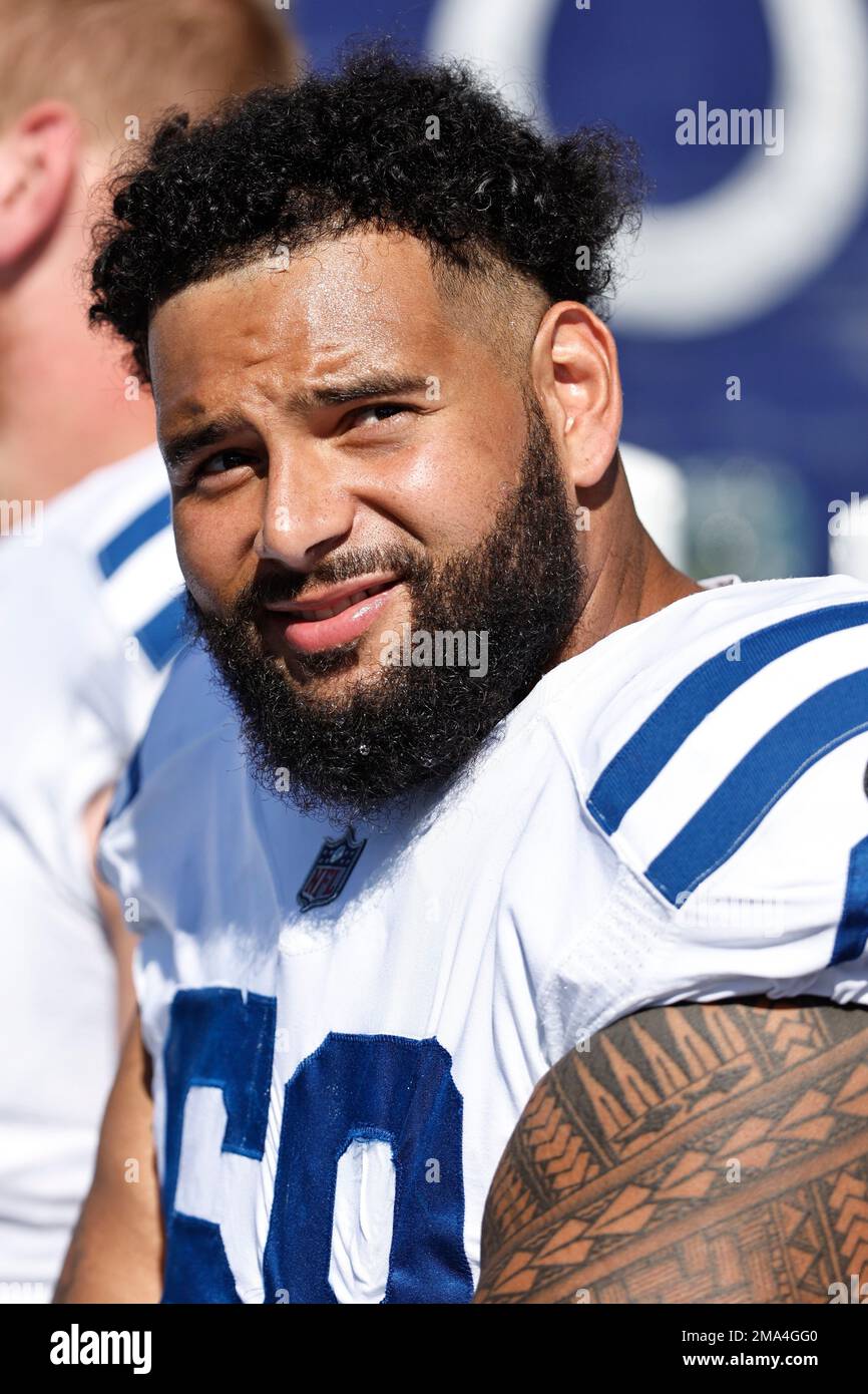 Indianapolis Colts offensive tackle Matt Pryor (69) takes a break ...