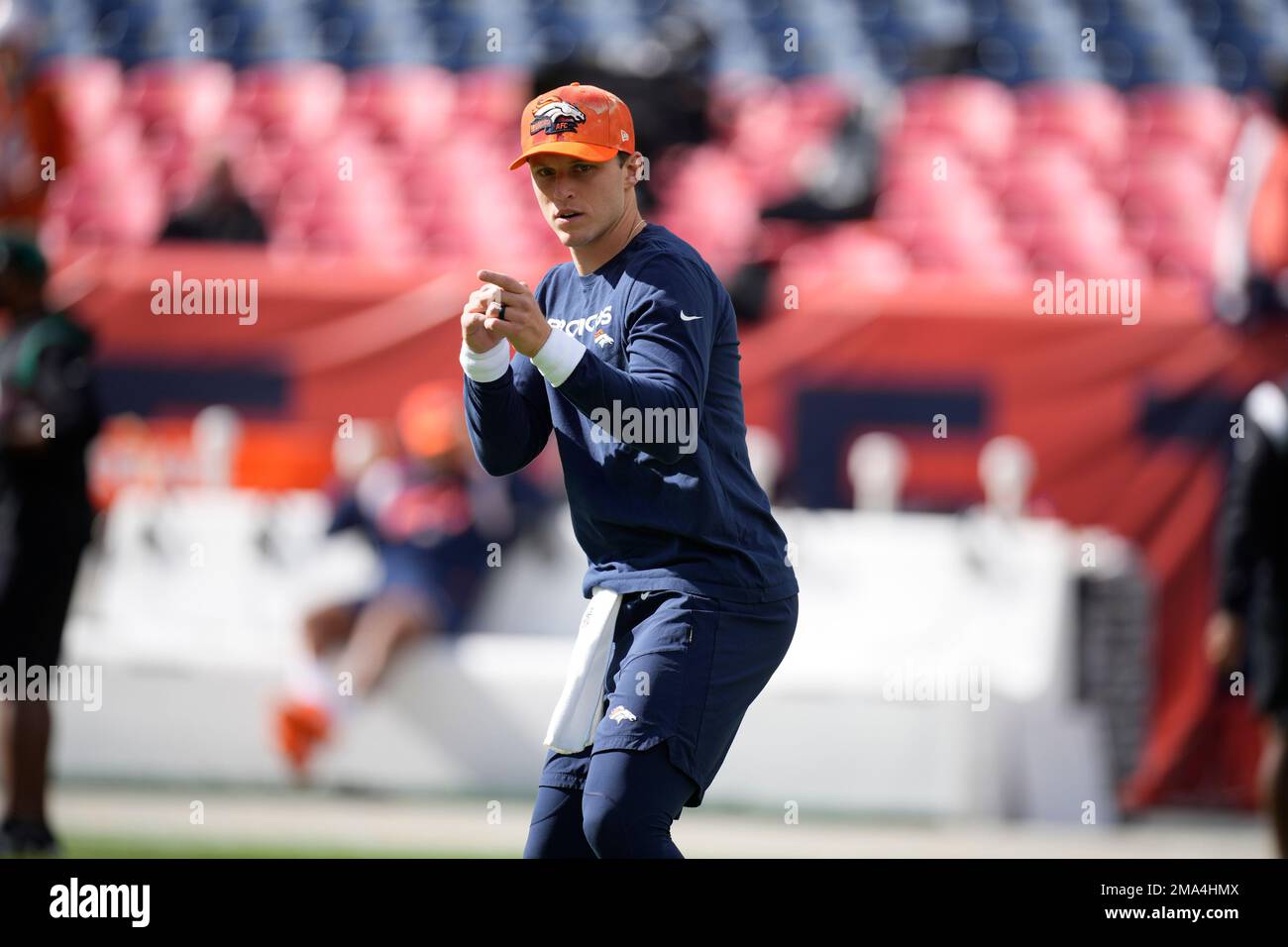 Denver Broncos quarterback Brett Rypien (4) before the first half of an ...