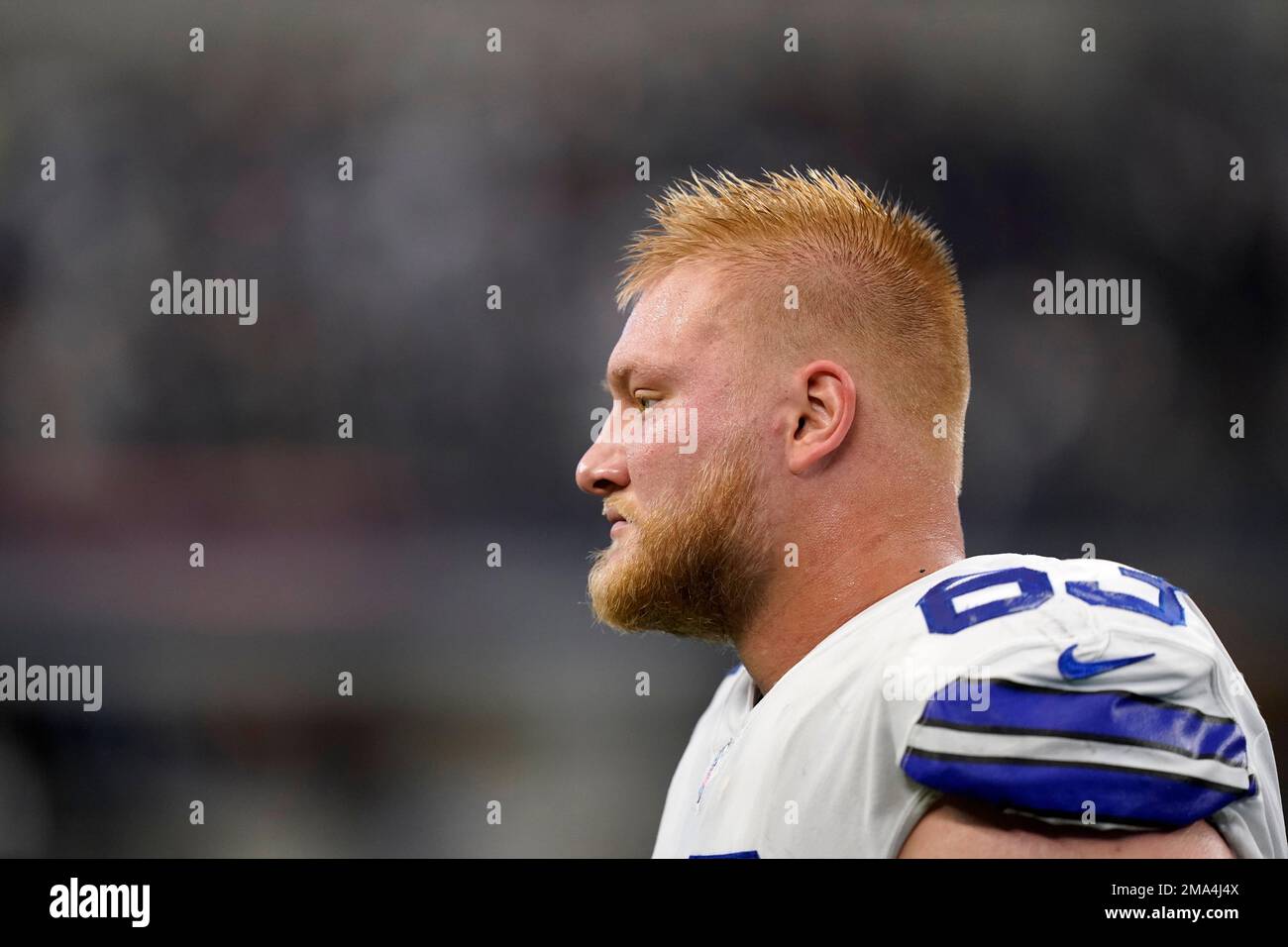 Dallas Cowboys center Tyler Biadasz walks off the field after an NFL ...
