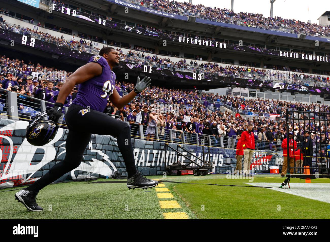 Baltimore Ravens defensive tackle Calais Campbell (93) is introduced ...