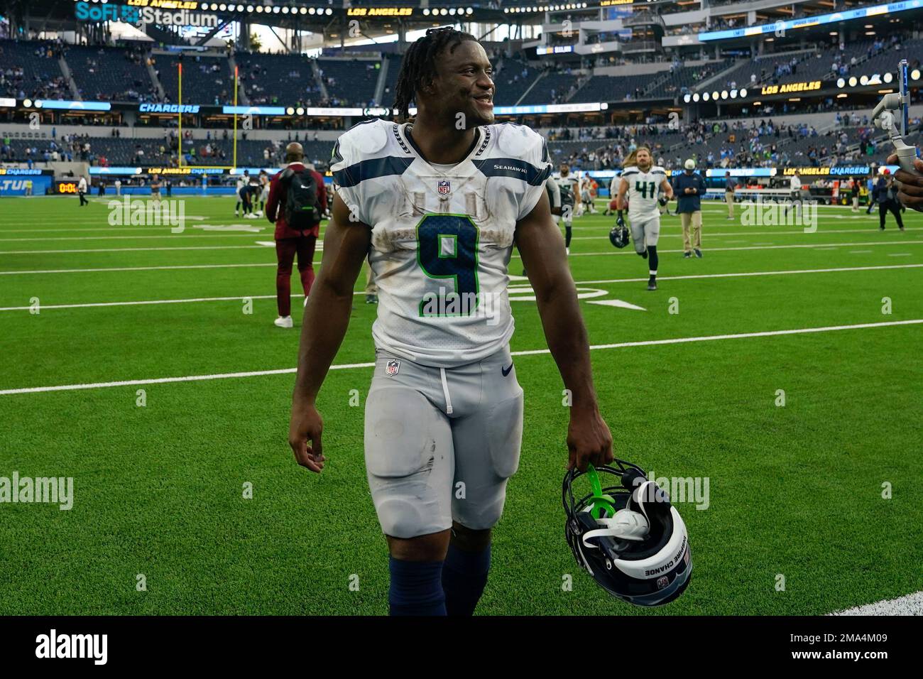 Seattle Seahawks running back Kenneth Walker III (9) leaves the field ...
