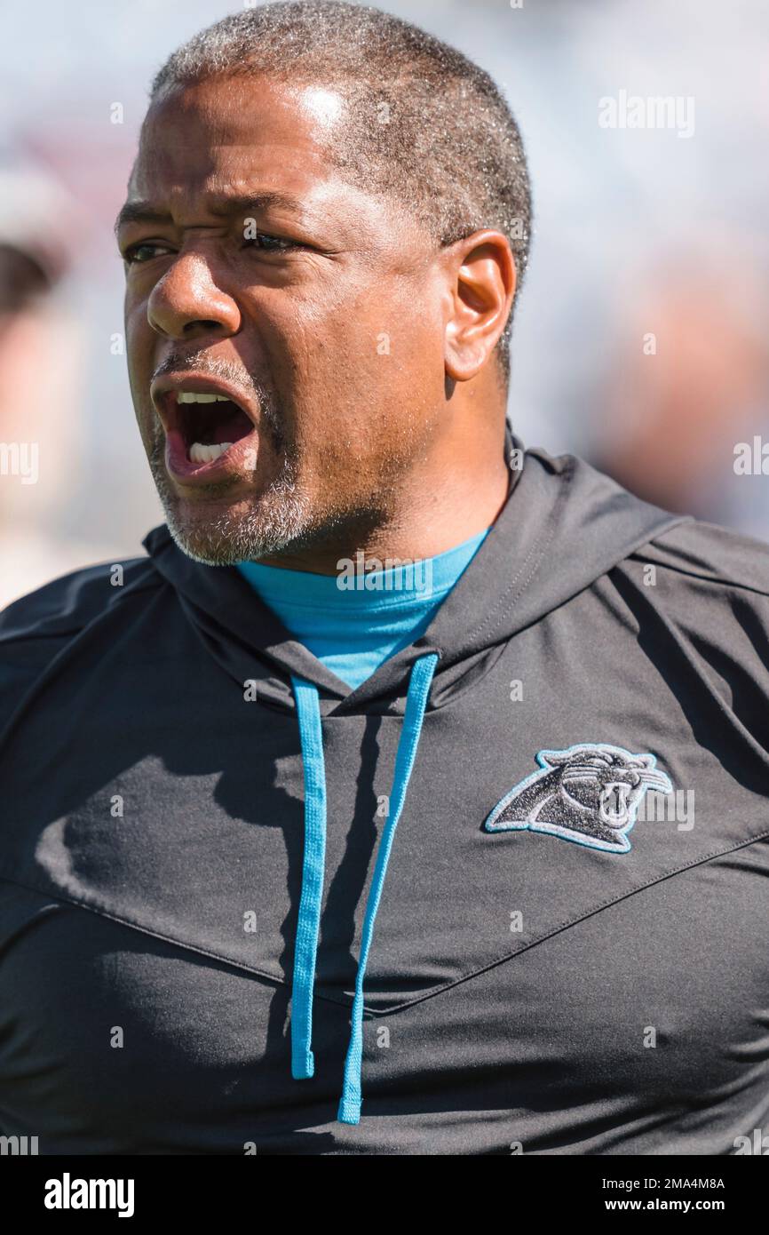 Interim Carolina Panthers head coach Steve Wilks watches warmups prior ...