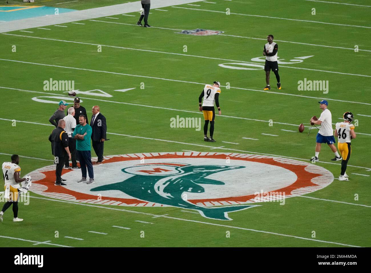 Hard Rock Stadium with the Miami Dolphins throwback logo painted in the ...