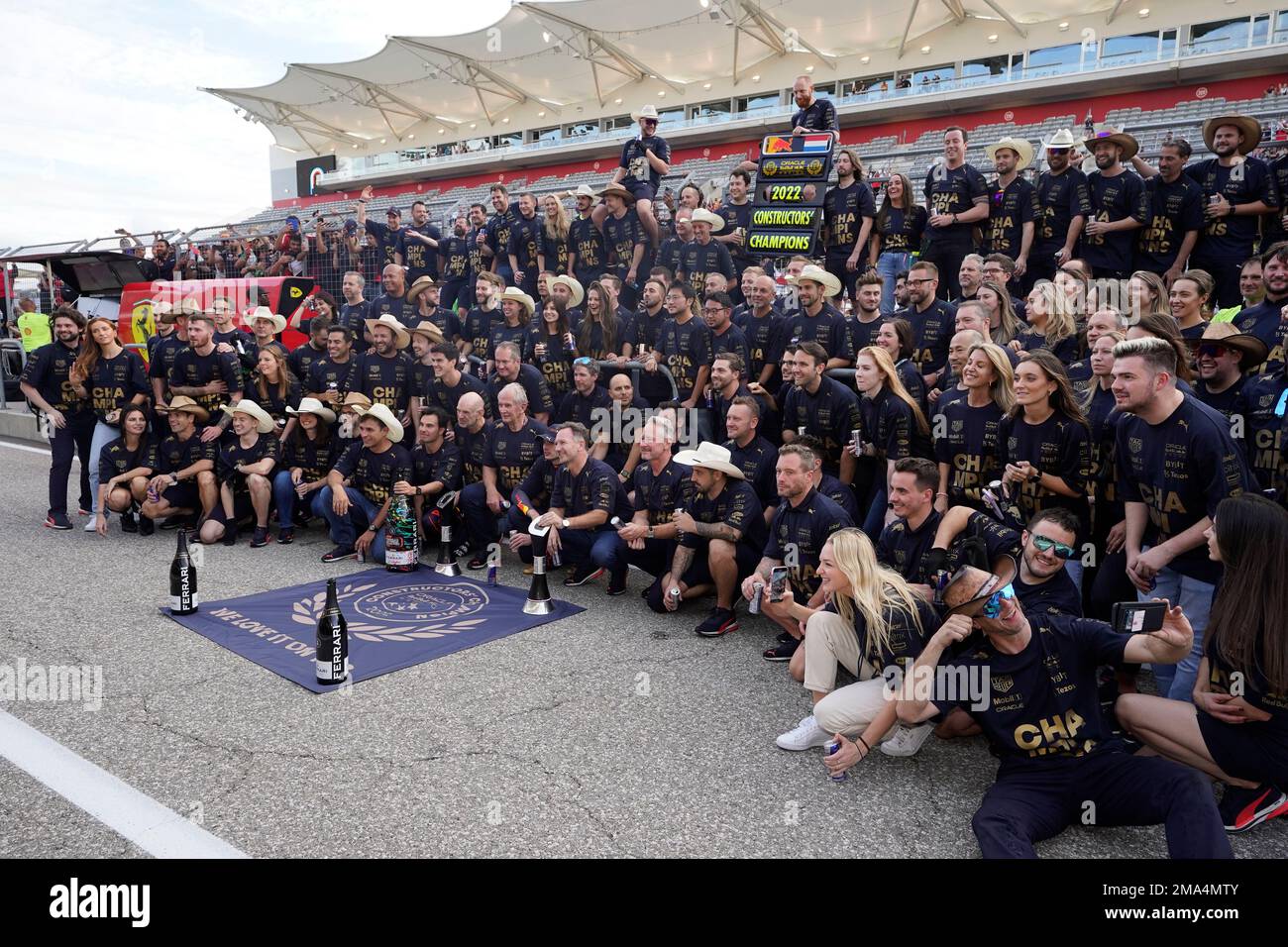 The Red Bull team celebrates following the Formula One U.S. Grand Prix ...