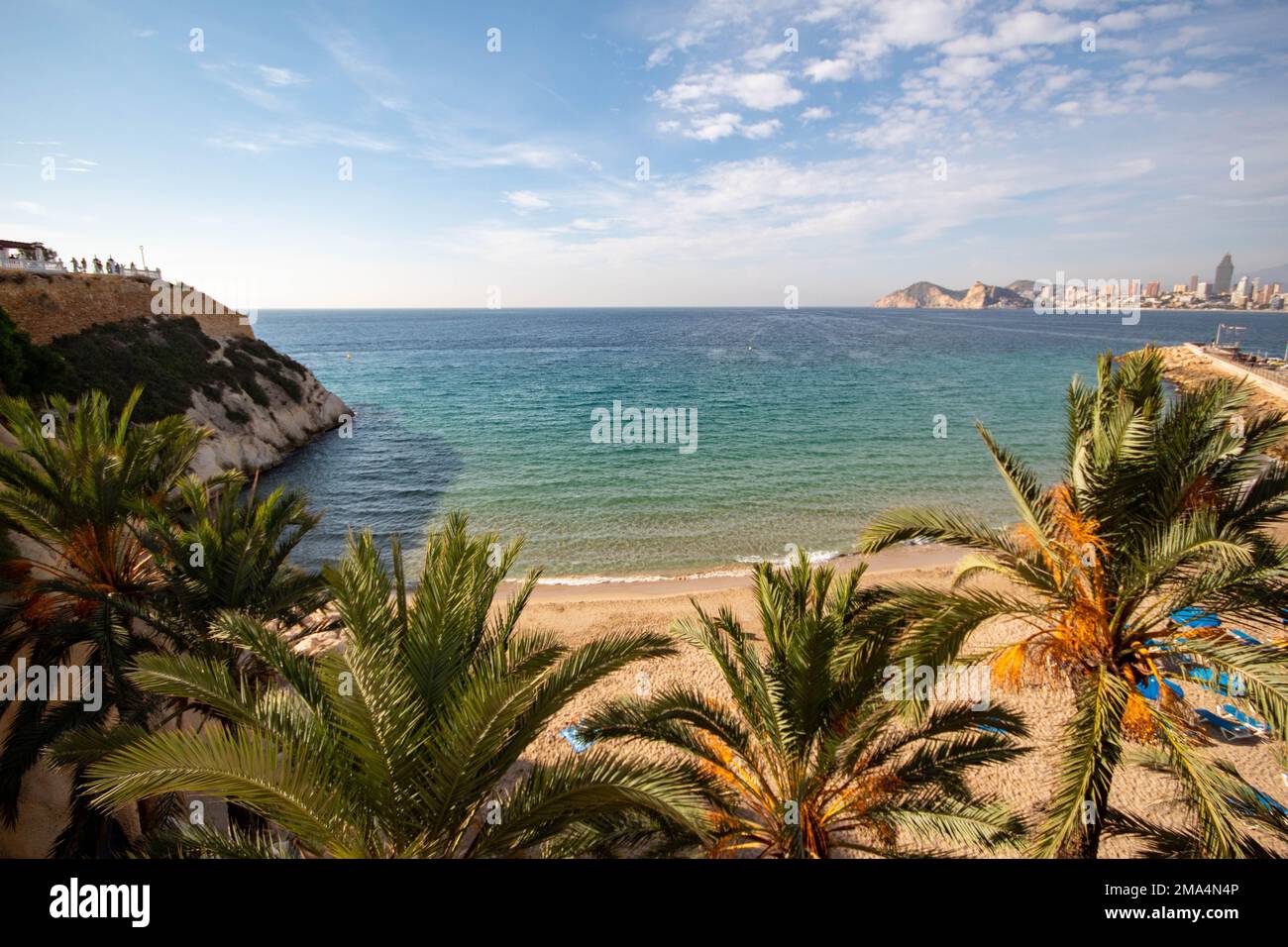 Panoramic view of a small cove in the city of Benidorm with the blue ...