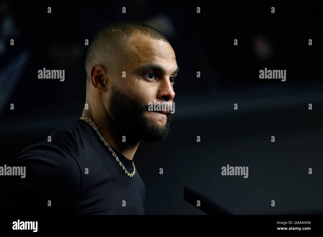 Dallas Cowboys quarterback Dak Prescott speaks during a press ...
