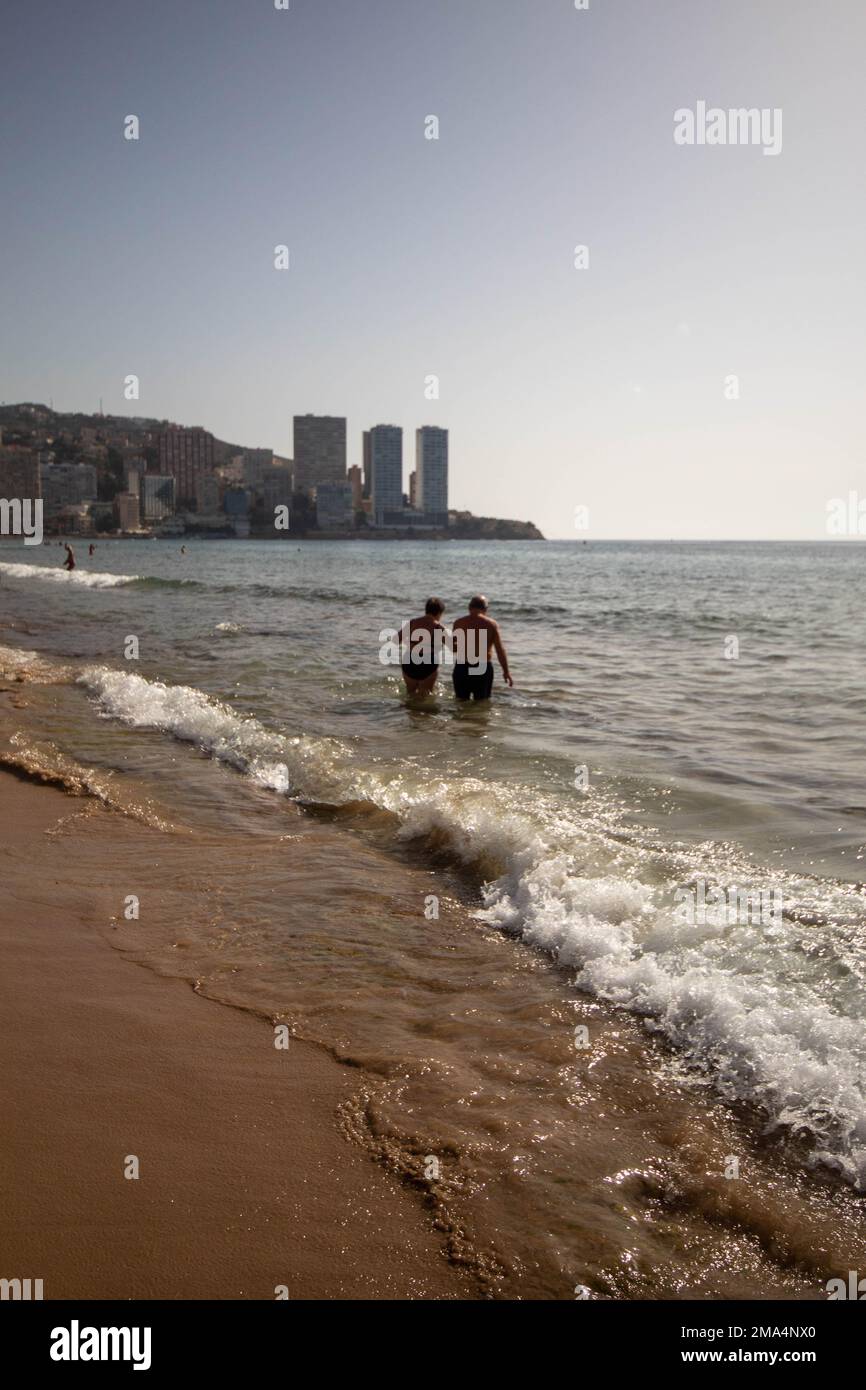 Elderly married couple enjoying their last days taking a bath in the ...