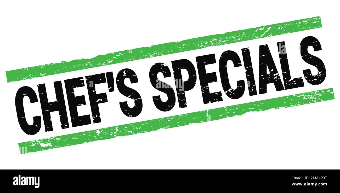 CHEF'S SPECIALS text written on black-green rectangle stamp sign Stock ...
