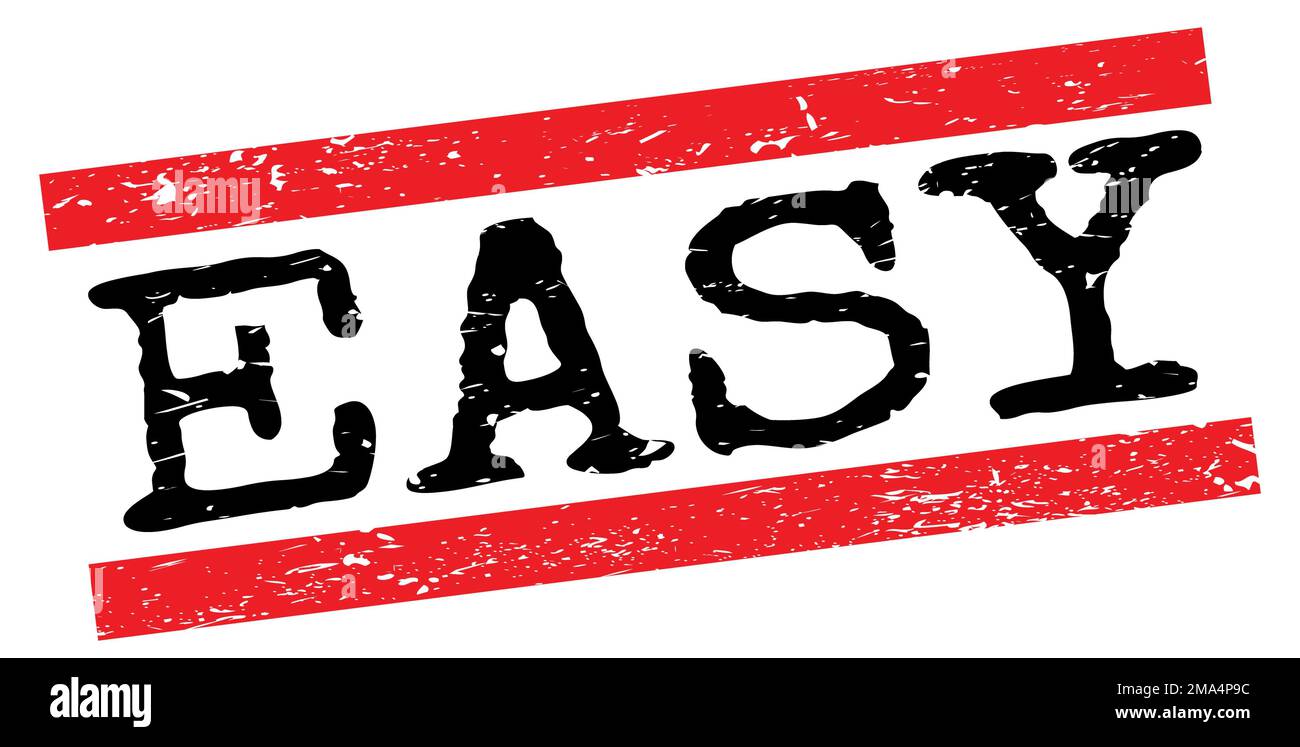 EASY text written on red-black grungy lines stamp sign Stock Photo - Alamy