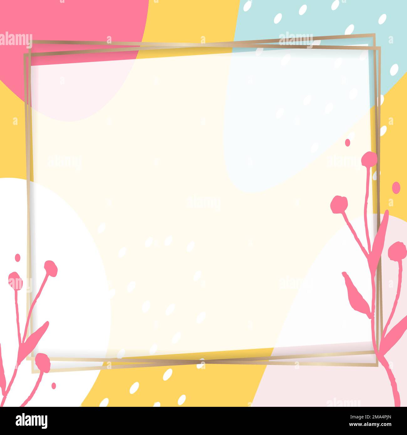 Square golden frame on a colorful Memphis pattern background vector ...