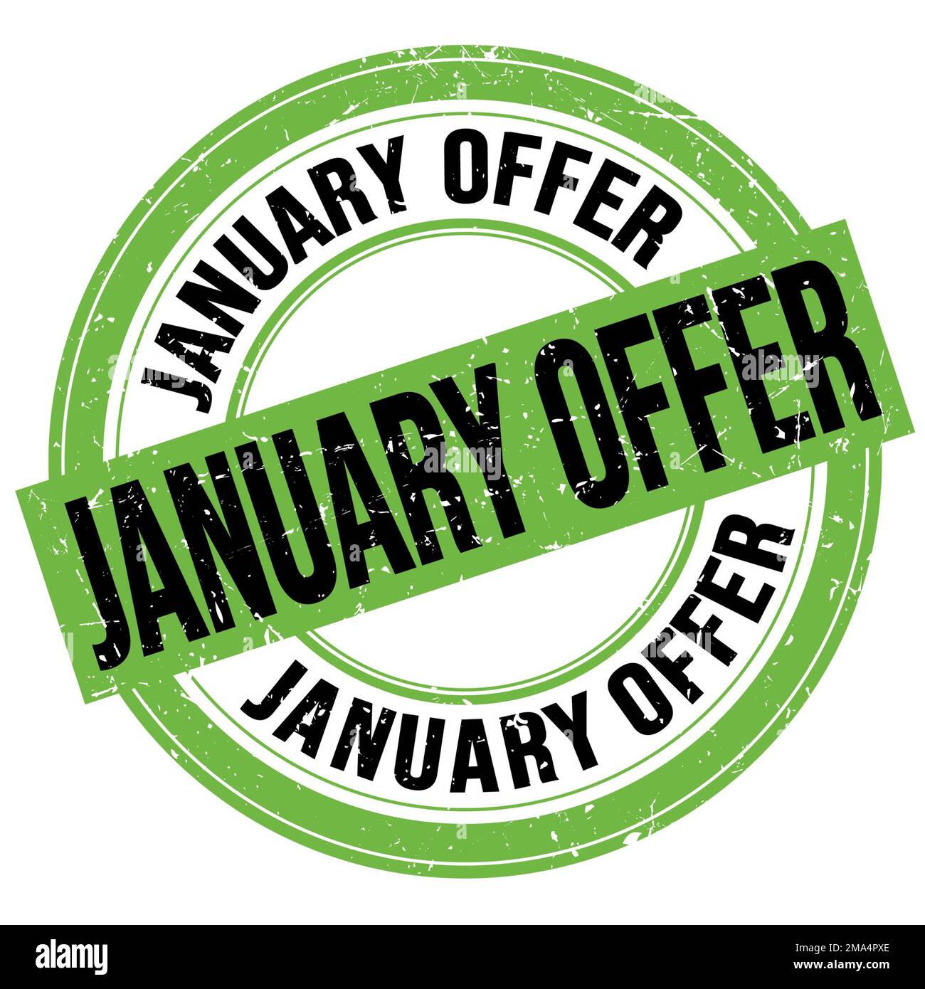JANUARY OFFER text written on green-black round grungy stamp sign Stock ...