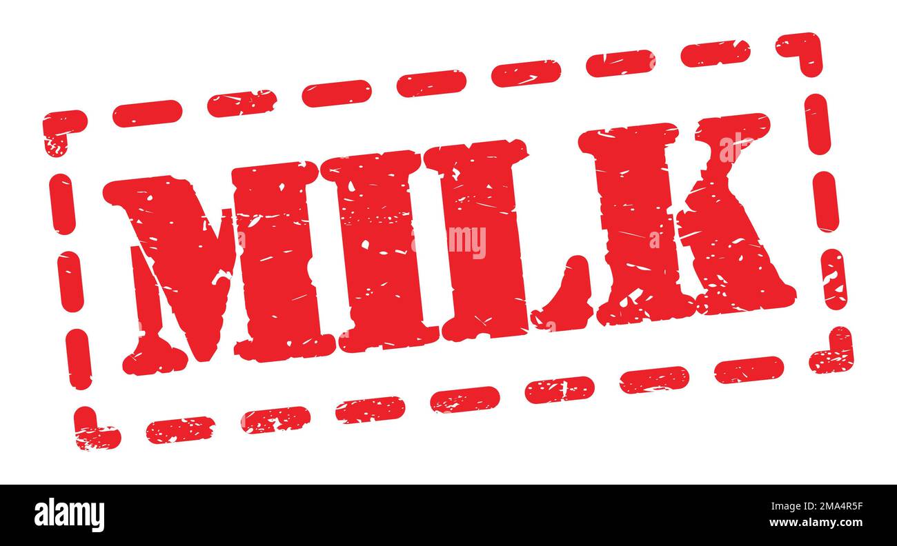 MILK text written on red dash stamp sign Stock Photo - Alamy