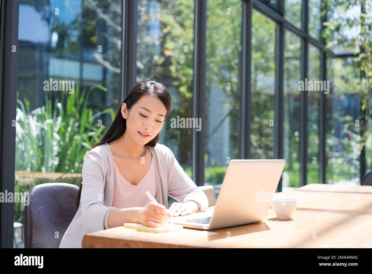 A young woman use the computer Stock Photo - Alamy