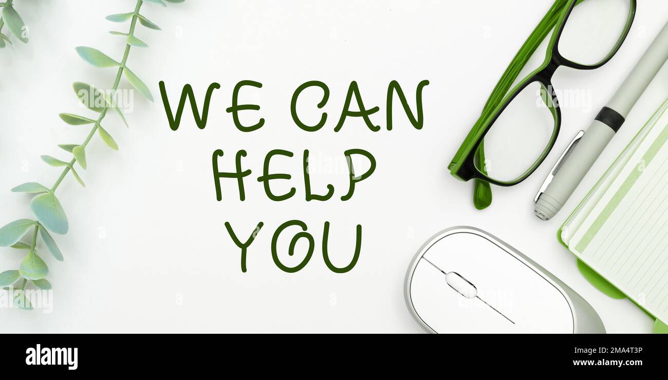 Hand writing sign We Can Help You. Word Written on Support Assistance ...
