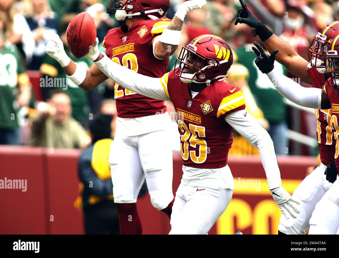 Washington Commanders safety Percy Butler (35) celebrates during an NFL ...
