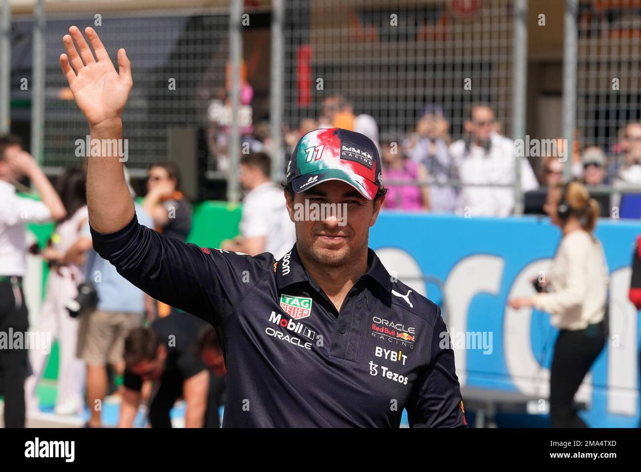 Red Bull driver Sergio Perez, of Mexico, is introduced before the ...