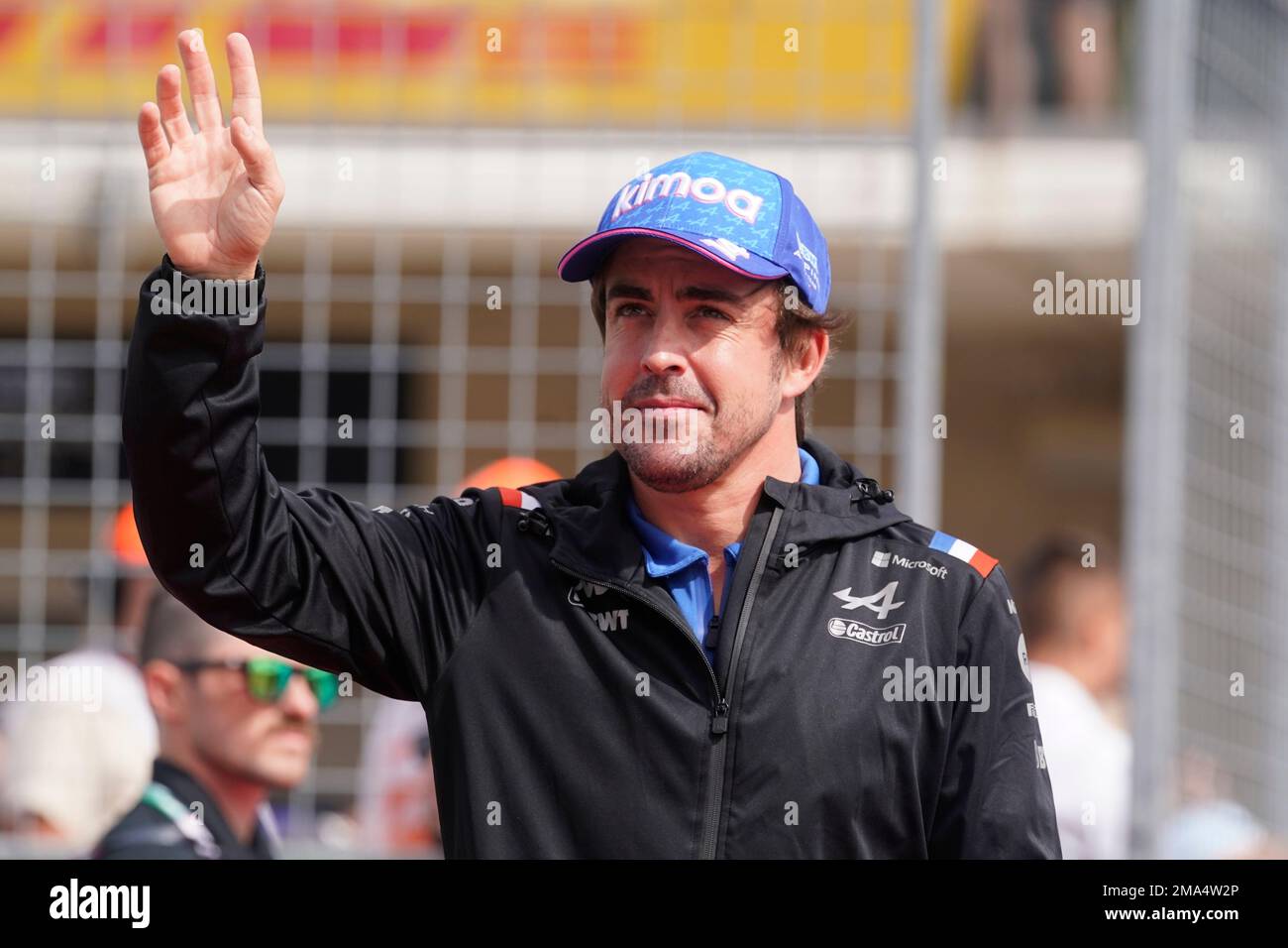 Alpine driver Fernando Alonso, of Spain, is introduced before the ...