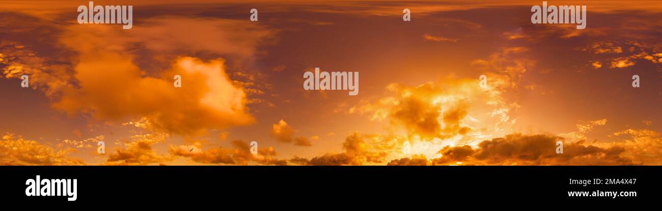 Golden glowing red orange overcast sunset sky panorama. Hdr seamless ...