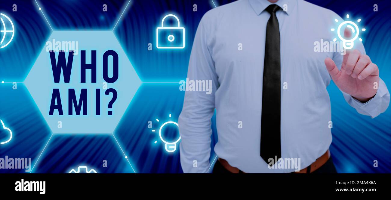 Text sign showing Who Am I. Concept meaning when being asked about your ...