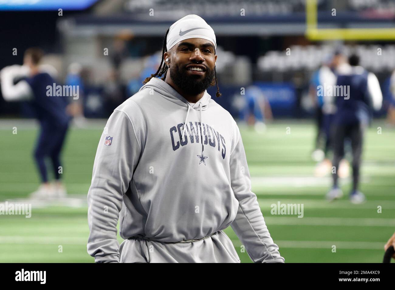 Dallas Cowboys running back Ezekiel Elliott is seen during pregame of ...