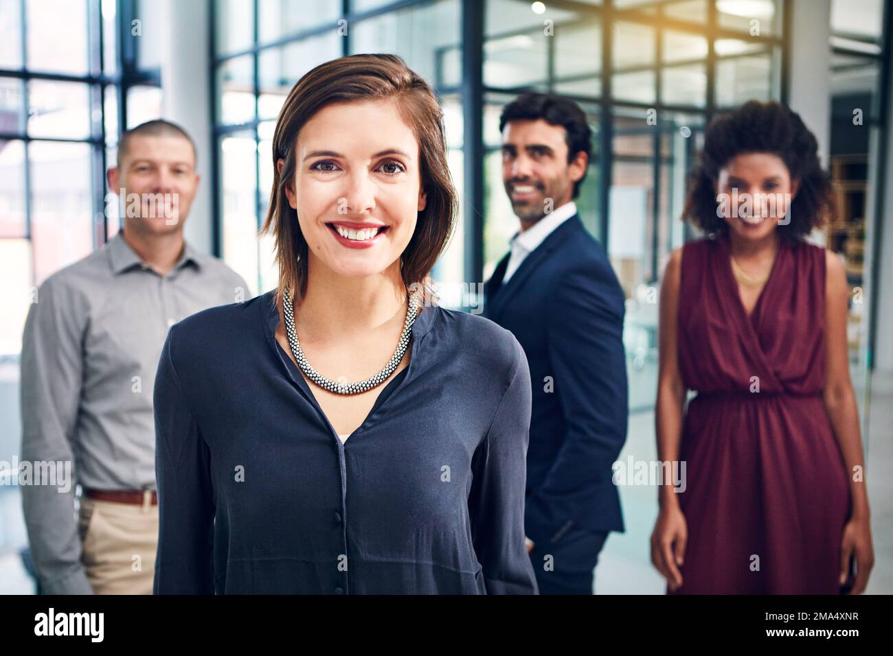 Business woman, happy and leader portrait while in a office with ...