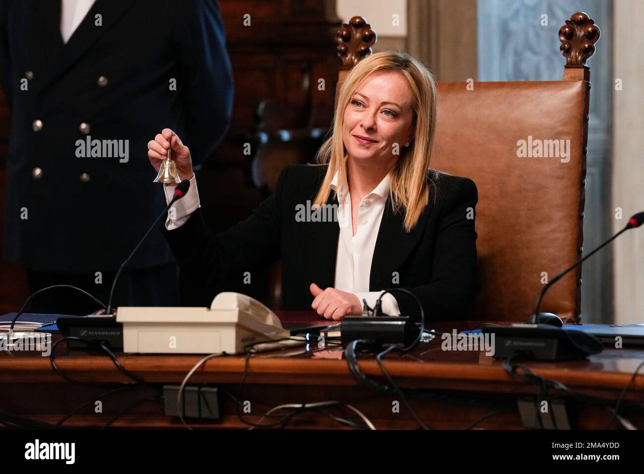 New Italian Premier Giorgia Meloni rings the cabinet minister bell ...