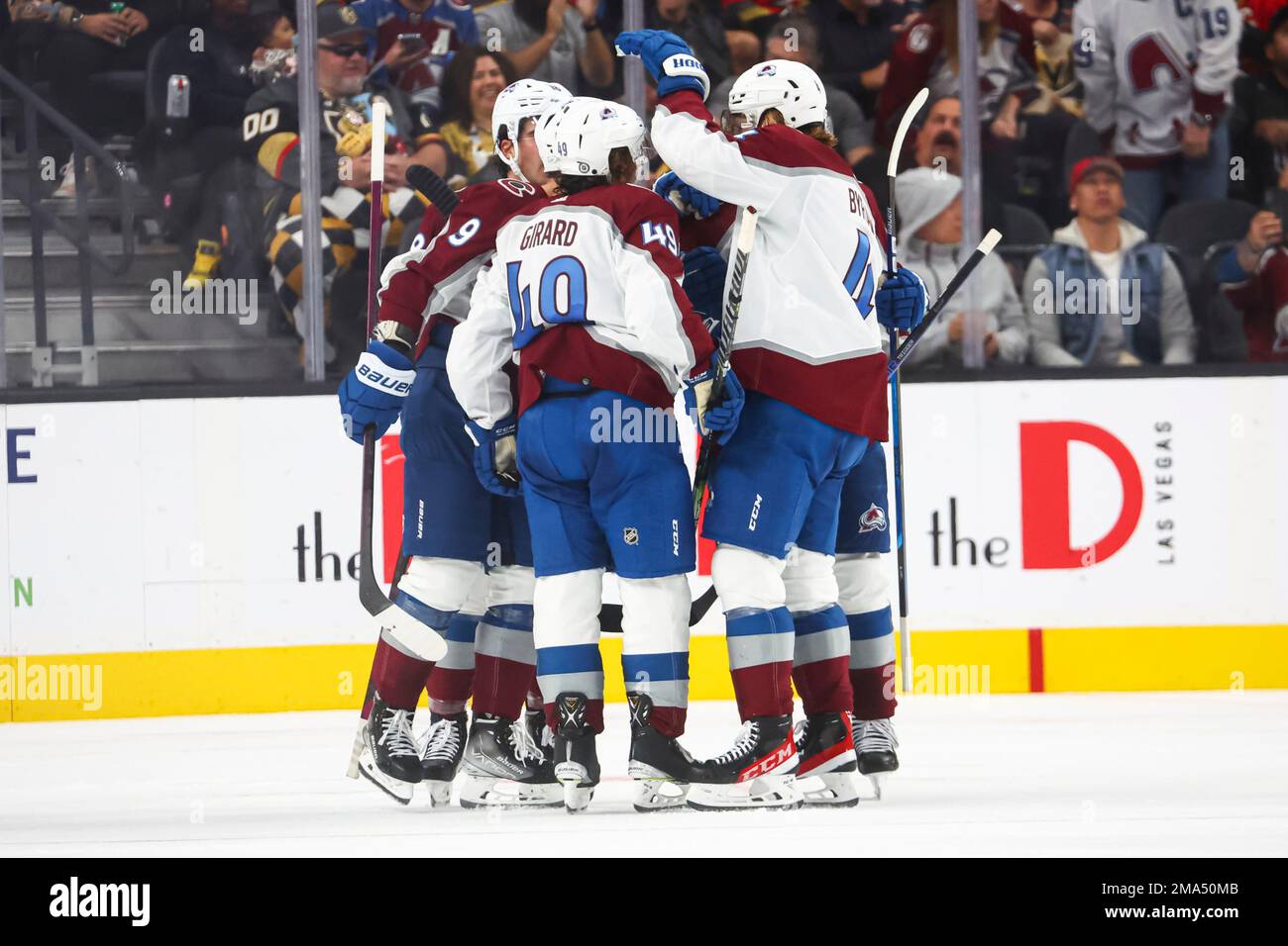 Colorado Avalanche players celebrate after a goal against the Vegas ...