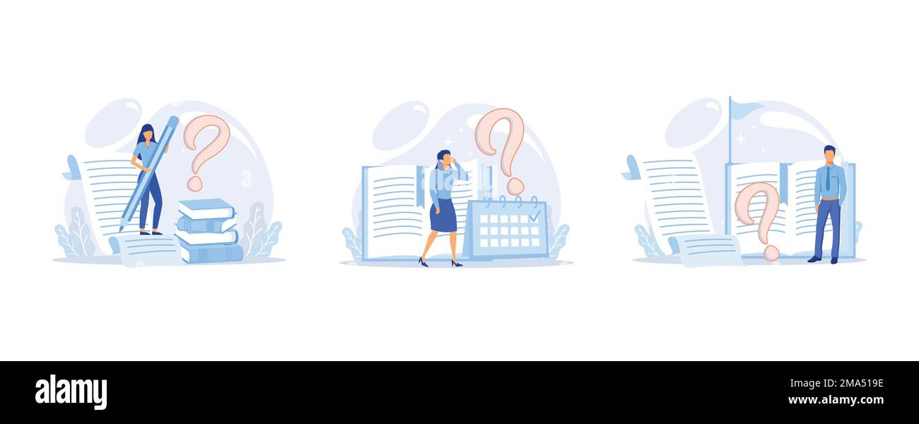 FAQ. Frequently Asked Questions. Technical support workers. Women stand near a large question ...