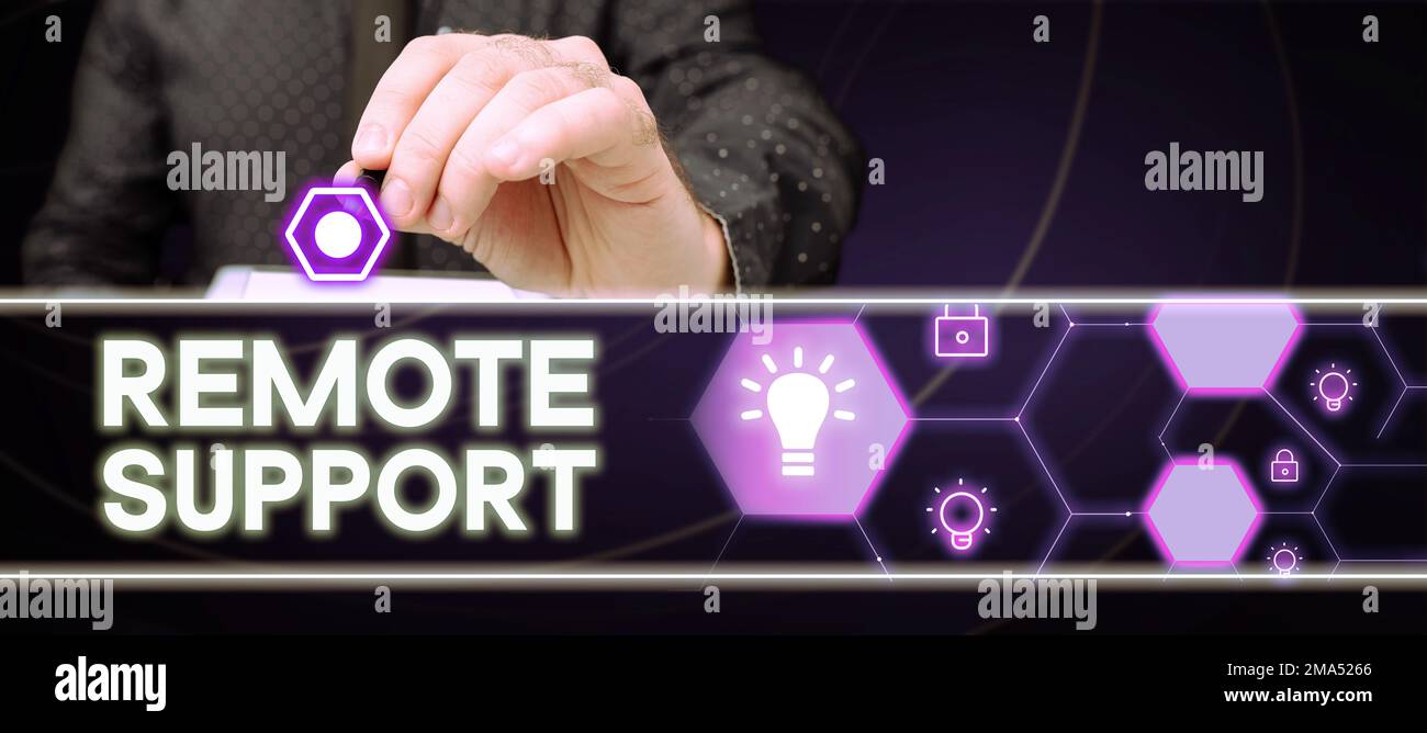 Writing displaying text Remote Support. Business concept help end-users ...