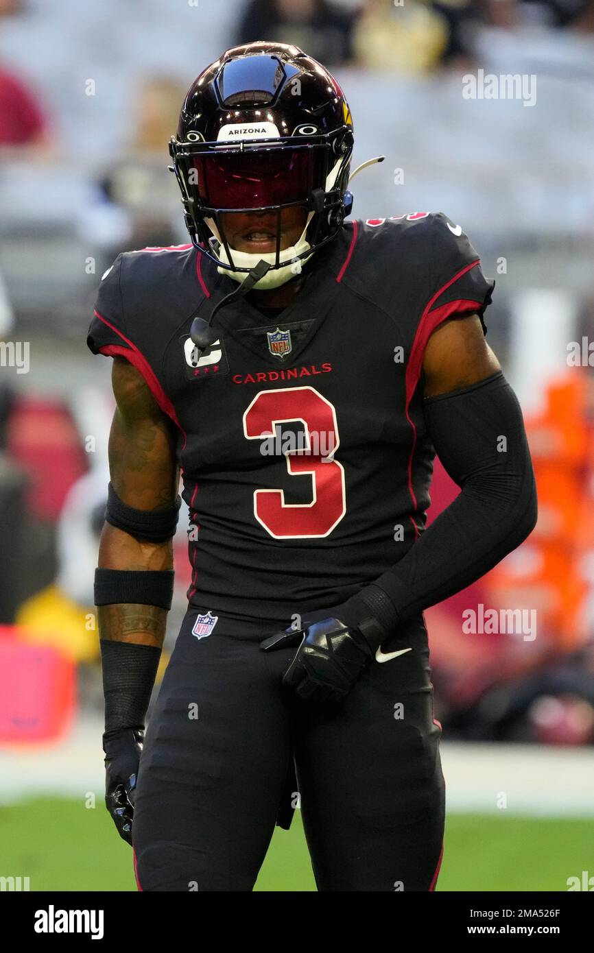 Arizona Cardinals safety Budda Baker (3) warms up before an NFL ...